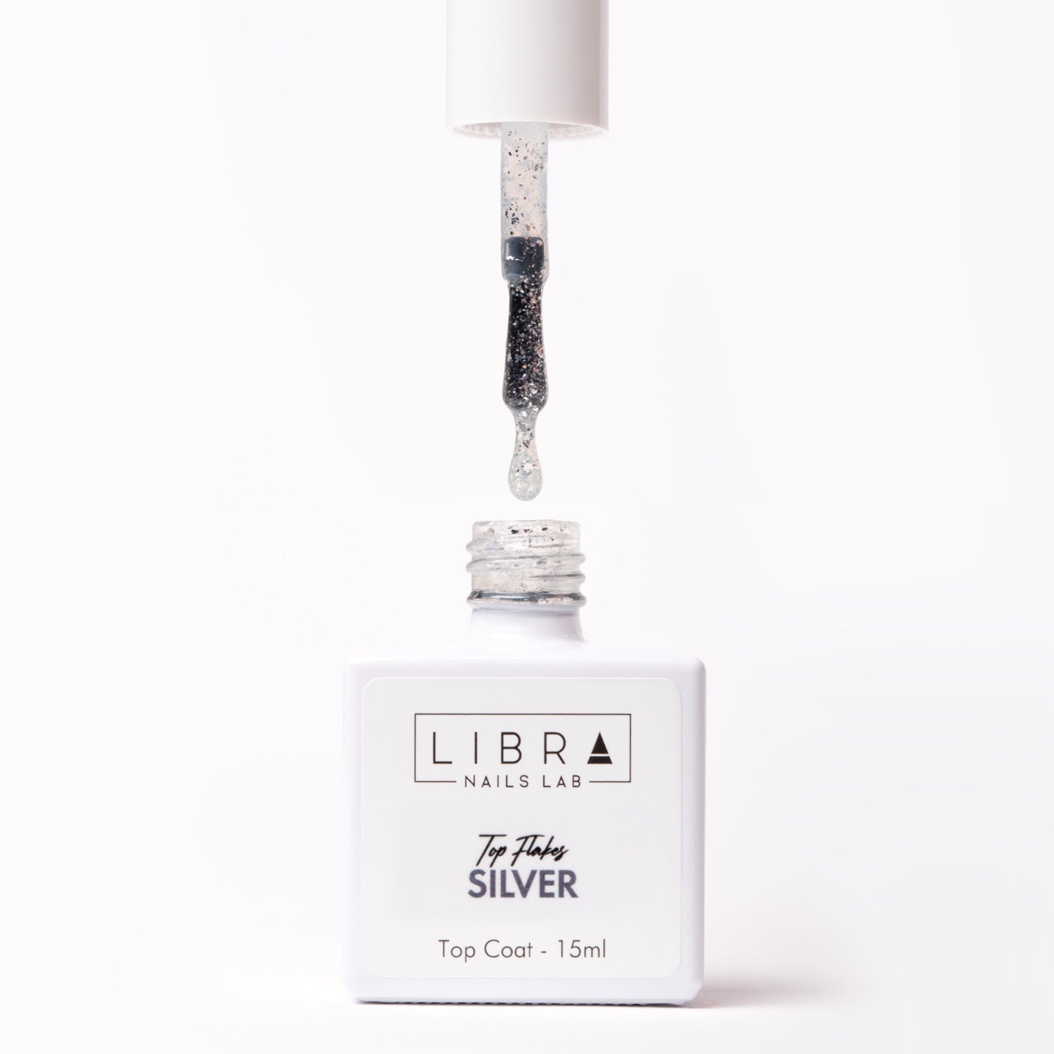 Top Flakes Silver - Top Coat lucido con scaglie argento – Libra Nails Lab